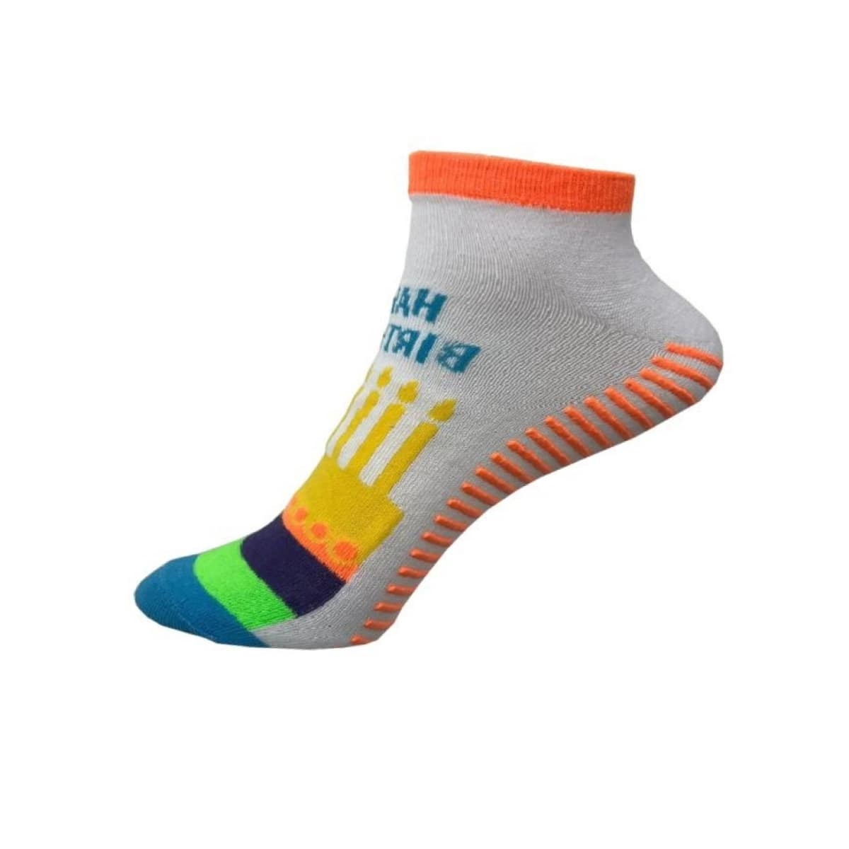 Birthday White/Neon Orange Ankle Socks Anti Skid SM - 6.5" - Promotex